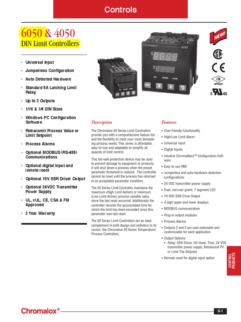 DIN Limit Controllers: Description Features | PDF | Power Supply | Relay