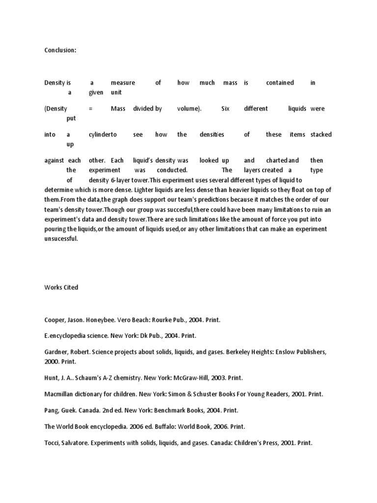 Conclusion | PDF | Density | Volume