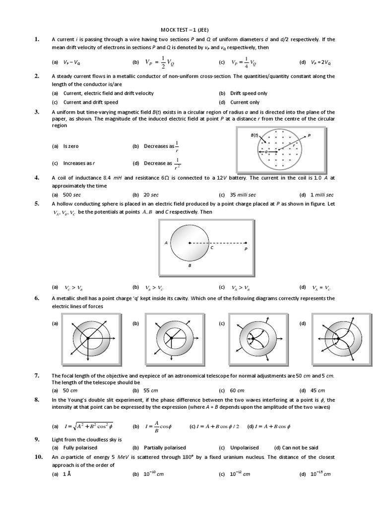 MT 1 Phy Mock e | PDF | Atoms | Radiation