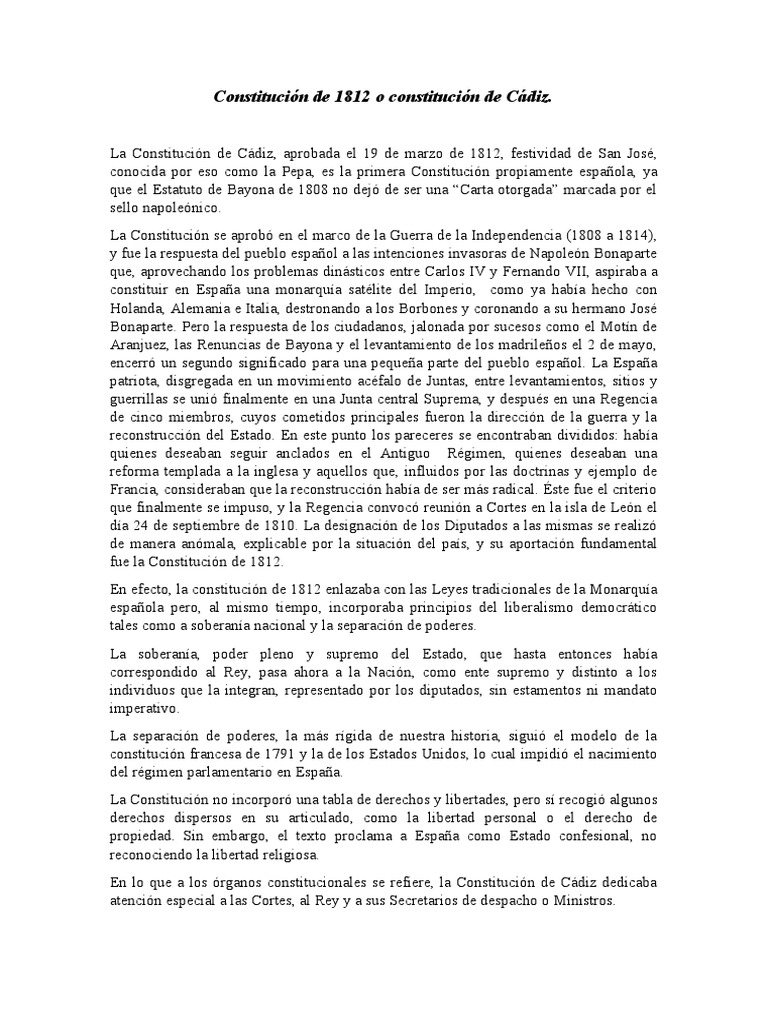Constitución de 1812 o Constitución de Cádiz | PDF | Constitución ...