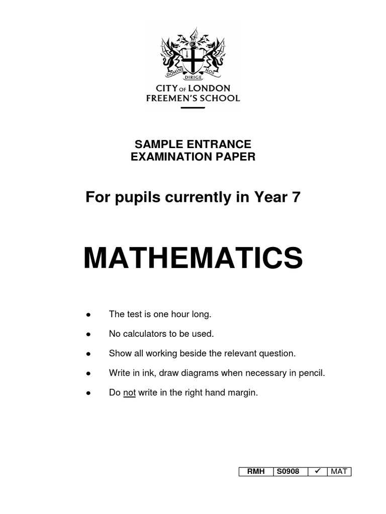 Mathematics: For Pupils Currently in Year 7 | PDF | Teaching Mathematics