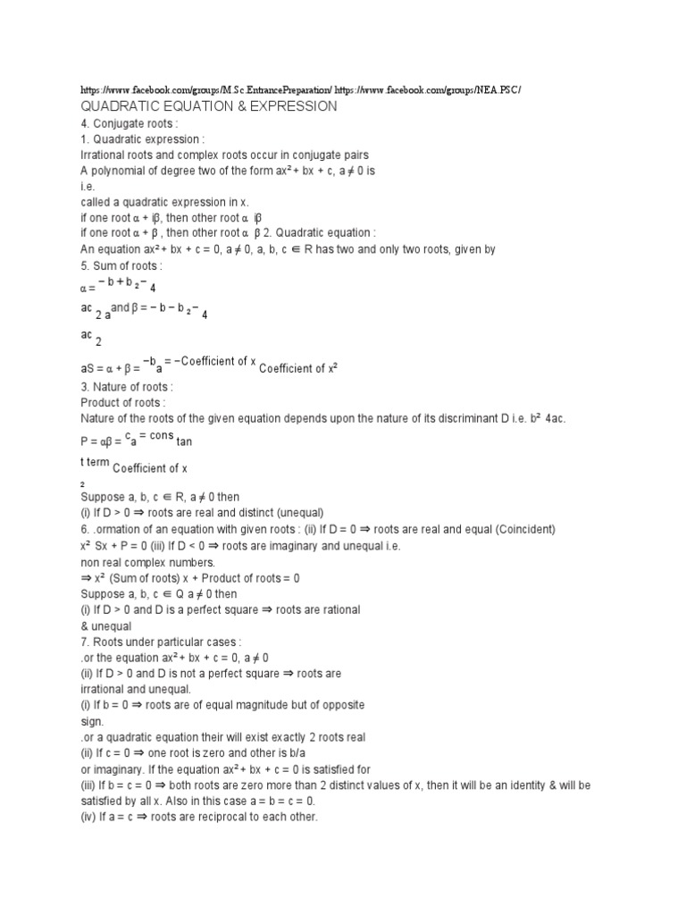 Math Formula Sheet AIEEE PDF | PDF | Quadratic Equation | Zero Of A ...