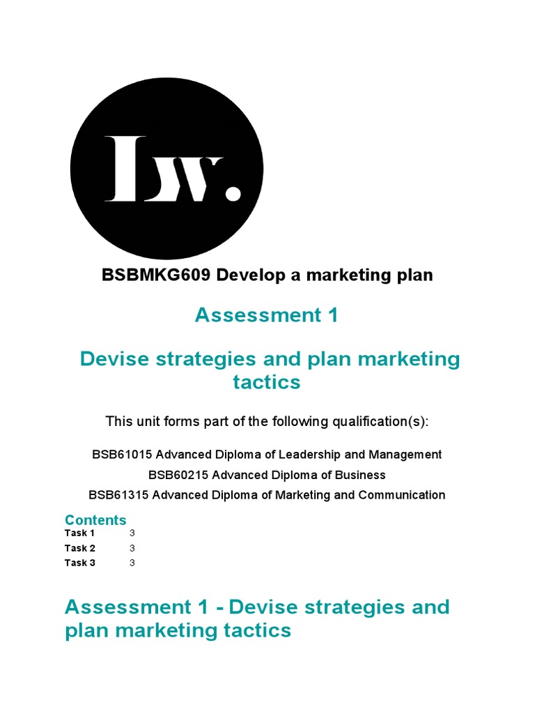 Devise Strategies and Plan Marketing Tactics: Assessment 1 | Download ...