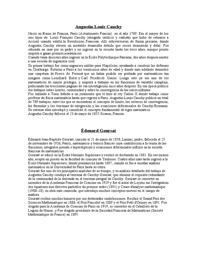 Aportaciones de Cauchy y Goursat en Matemáticas | PDF | Enseñanza de ...
