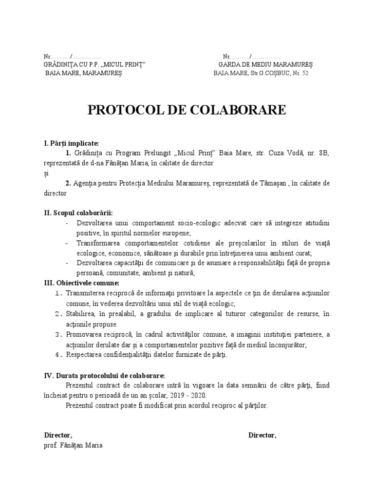 Protocol de Colaborare Model | PDF