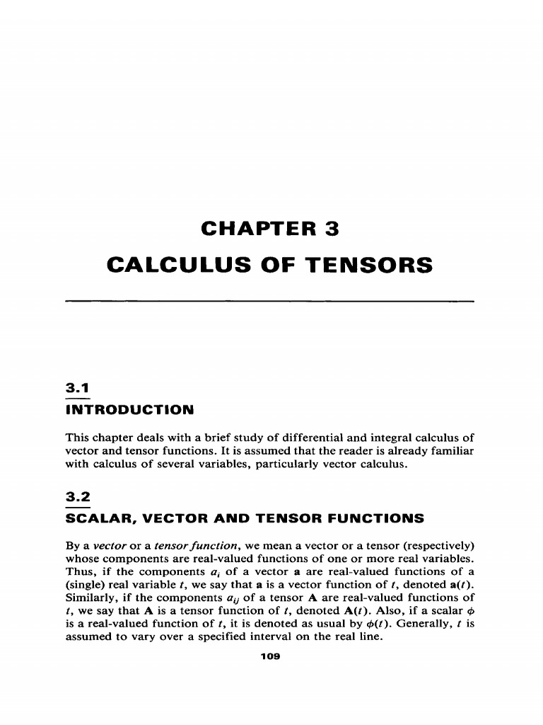CHAPTER 3 - CALCULUS OF TENSORS - 1994 - Continuum Mechanics | PDF | Euclidean Vector | Tensor