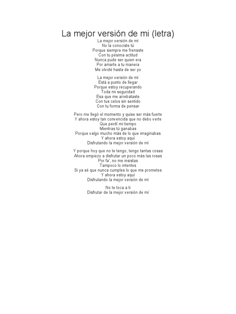 La Mejor Versión de Mí: Letra | PDF