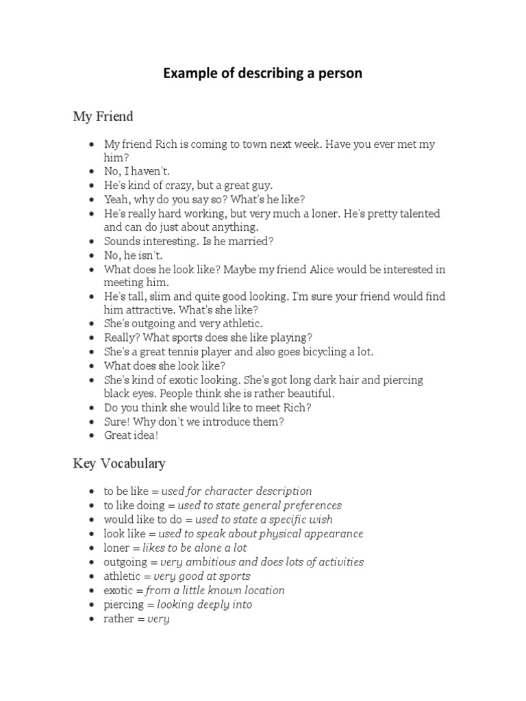 Example of Describing A Person: My Friend | PDF