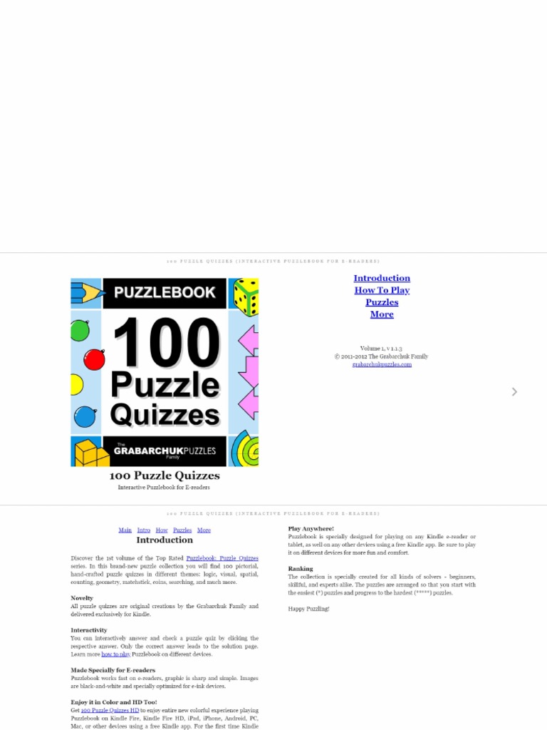 100 Puzzle Quizzes (Interactive Puzzlebook For E-Readers) - 0001 ...