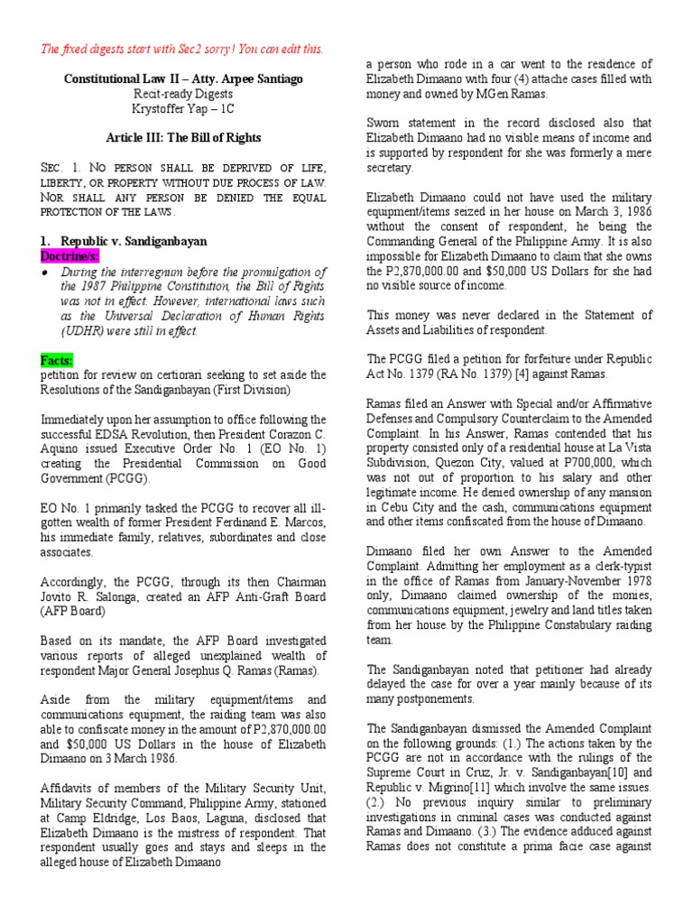 Art III Sec1 Quickie Digests | PDF | Mortgage Law | Judgment (Law)