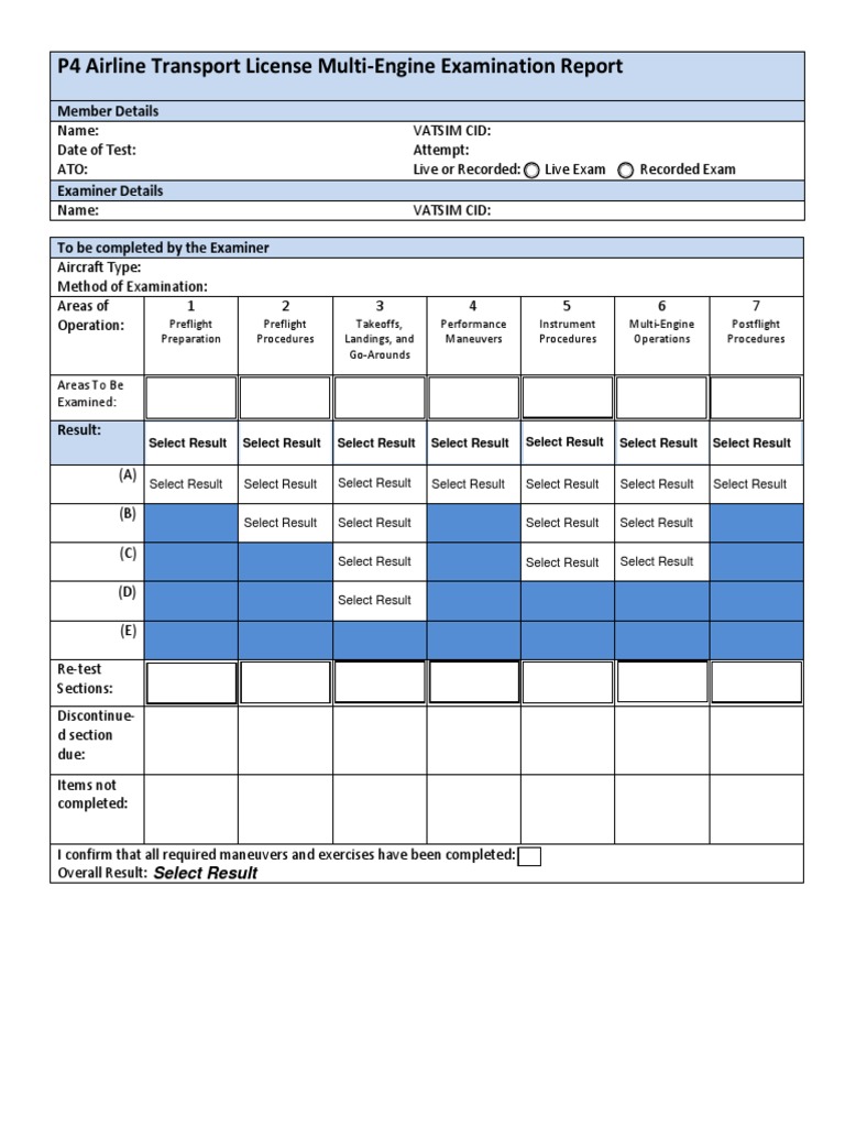p4 Examiner Evaluation Form | PDF | Takeoff | Turbine Engine Failure