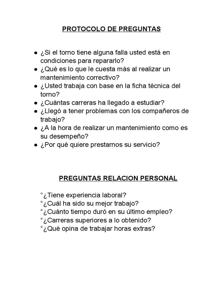 Protocolo de Preguntas | PDF