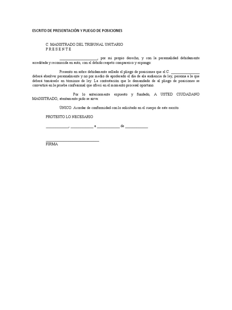 Escrito de Presentaci N y Pliego de Posiciones | PDF