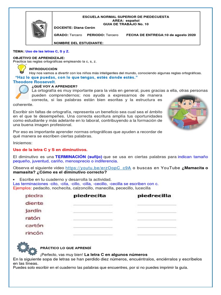 Guía - Ortografia C, S, Z PDF | PDF | Comunicación | Cognición