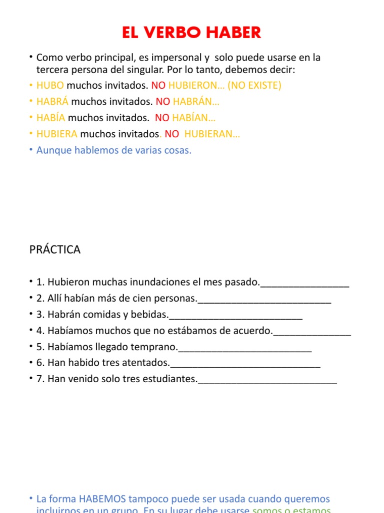 El Verbo Haber | Descargar gratis PDF | Sintaxis | Gramática