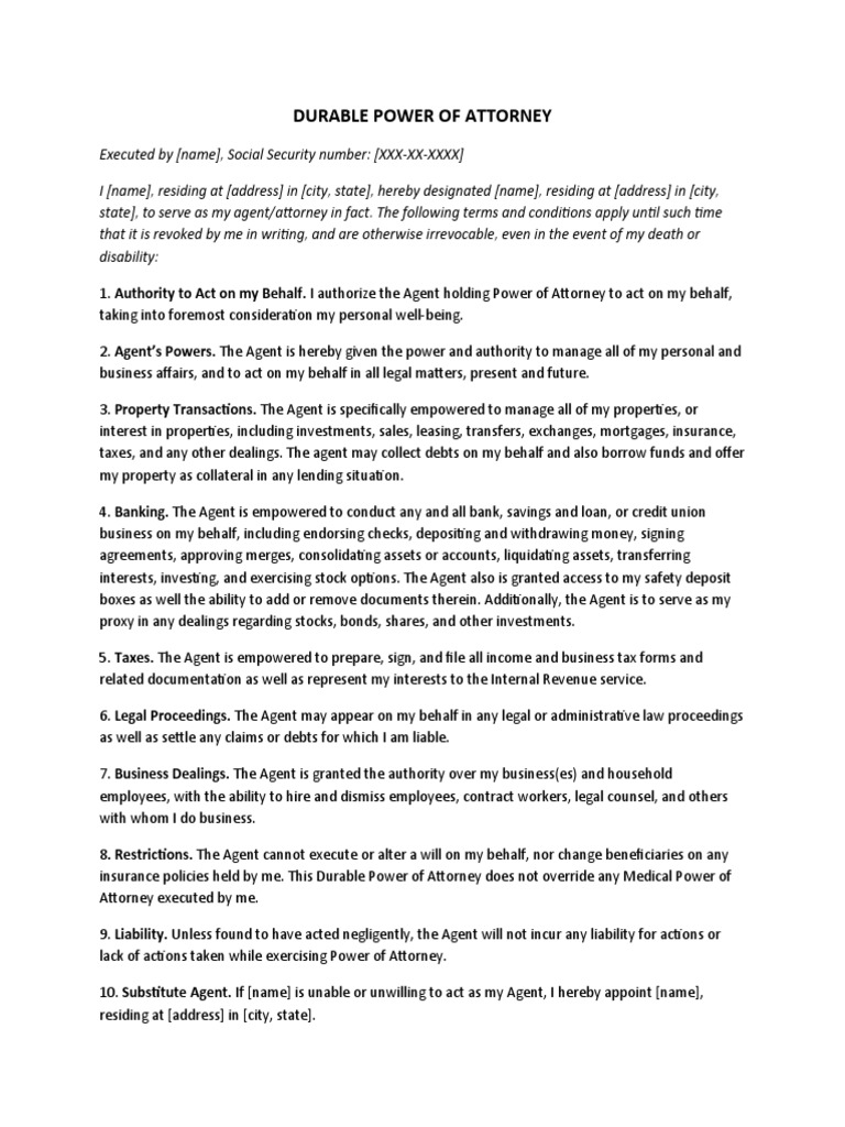 Durable Power of Attorney | PDF | Power Of Attorney | Law Of Agency