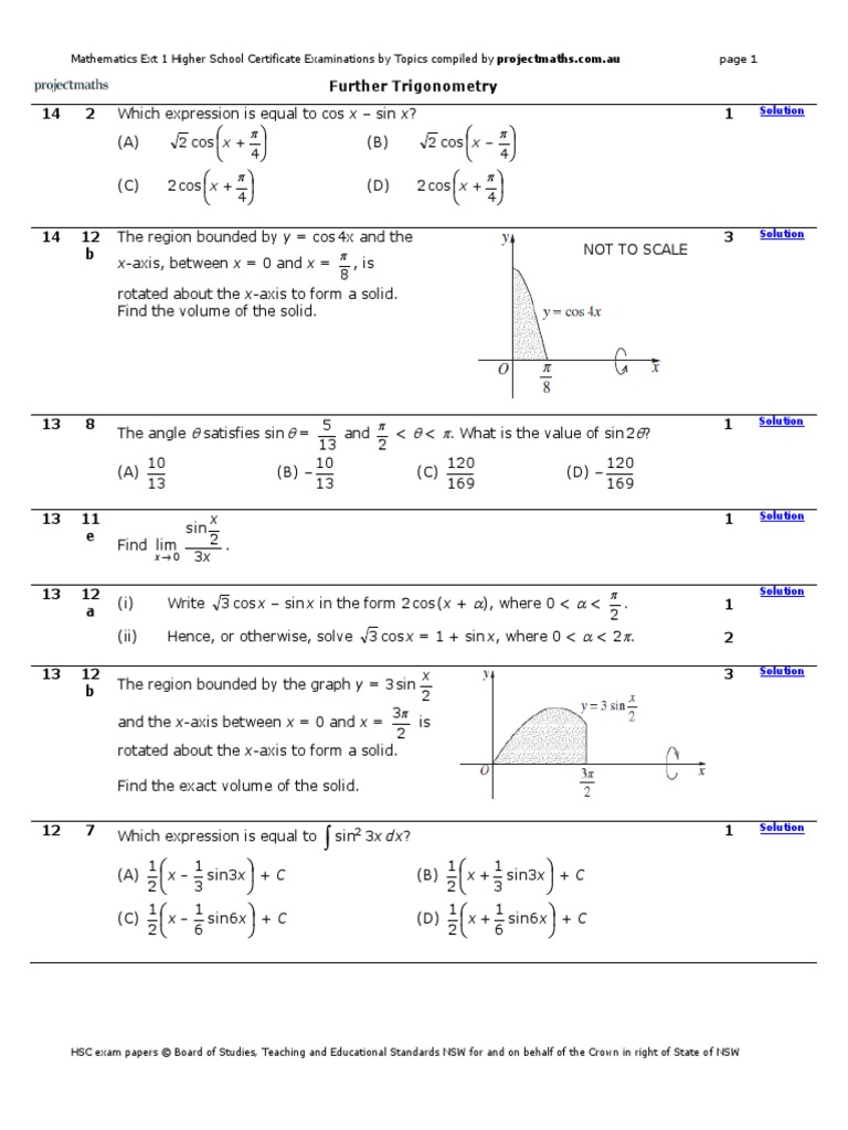 Further Trigonometry - 2014 To 2006 PDF | PDF | Trigonometric Functions ...