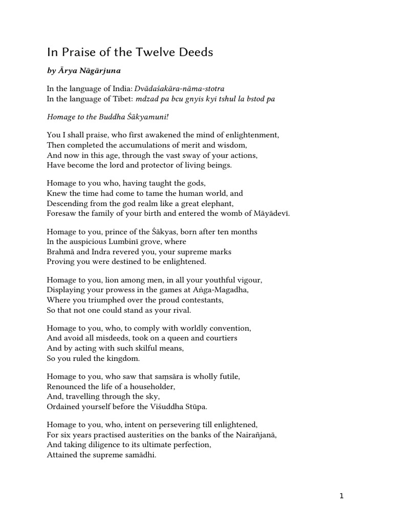 In Praise of The Twelve Deeds of The Buddha PDF | PDF | Enlightenment ...