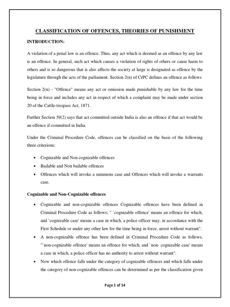 Classification of Offences, Theories of Punishment | PDF | Bail ...