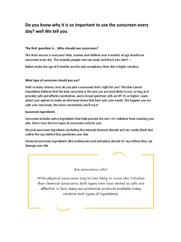 Do You Know Why It Is So Important To Use The Sunscreen Every Day | PDF ...