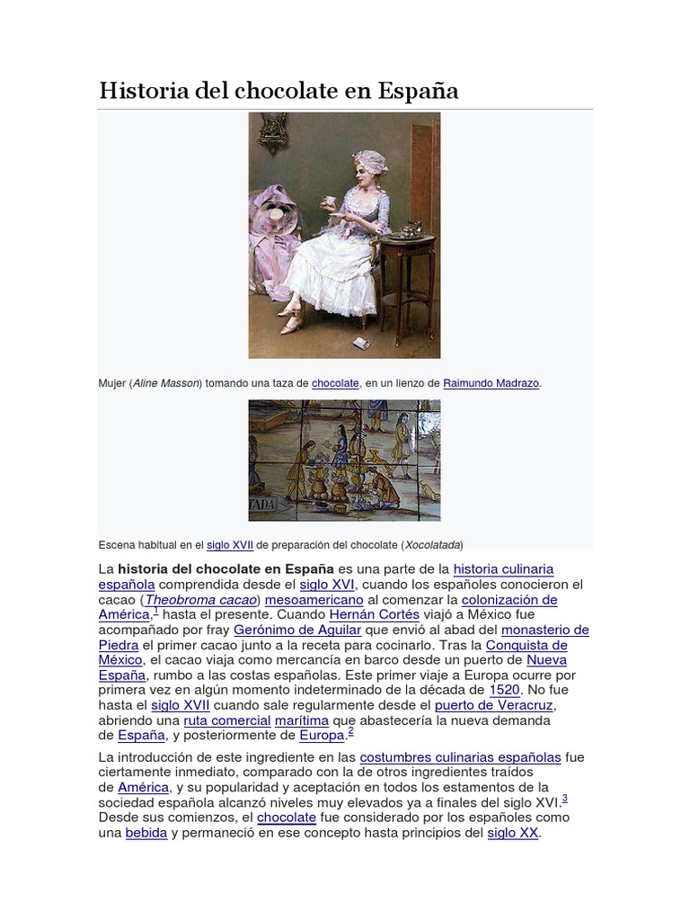 Historia del chocolate en España | PDF | Alimentos | Cocina
