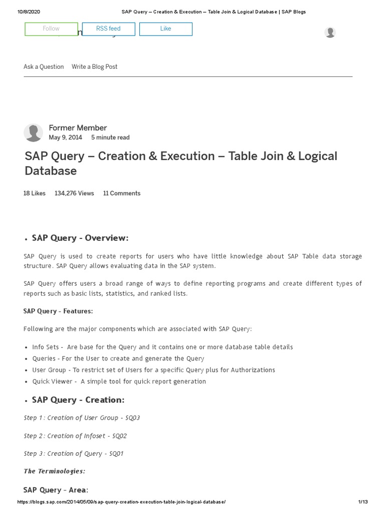 SAP Query - Creation & Execution - Table Join & Logical Database - SAP Blogs | PDF | Database ...