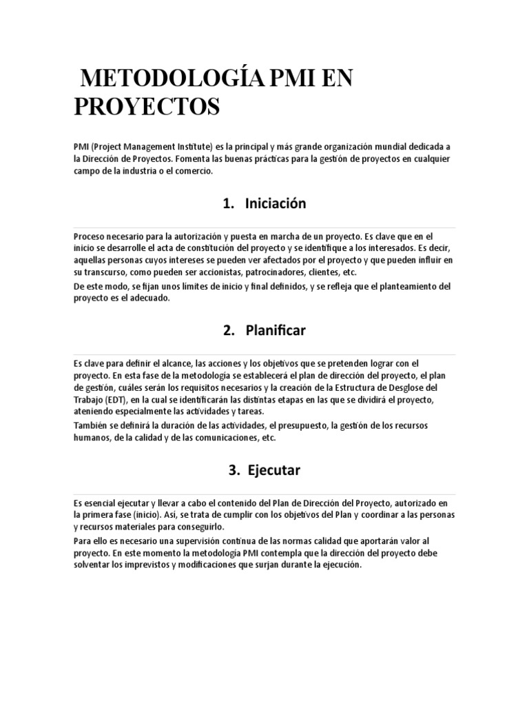Metodología Pmi en Proyectos | PDF | Gestión de proyectos | Economias
