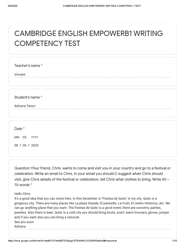 Cambridge B1 Writing Competency Emails | PDF | Clothing