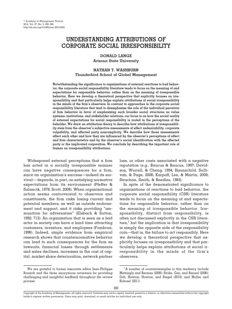 Understanding Attributions of CSR | PDF | Perception | Corporate Social ...
