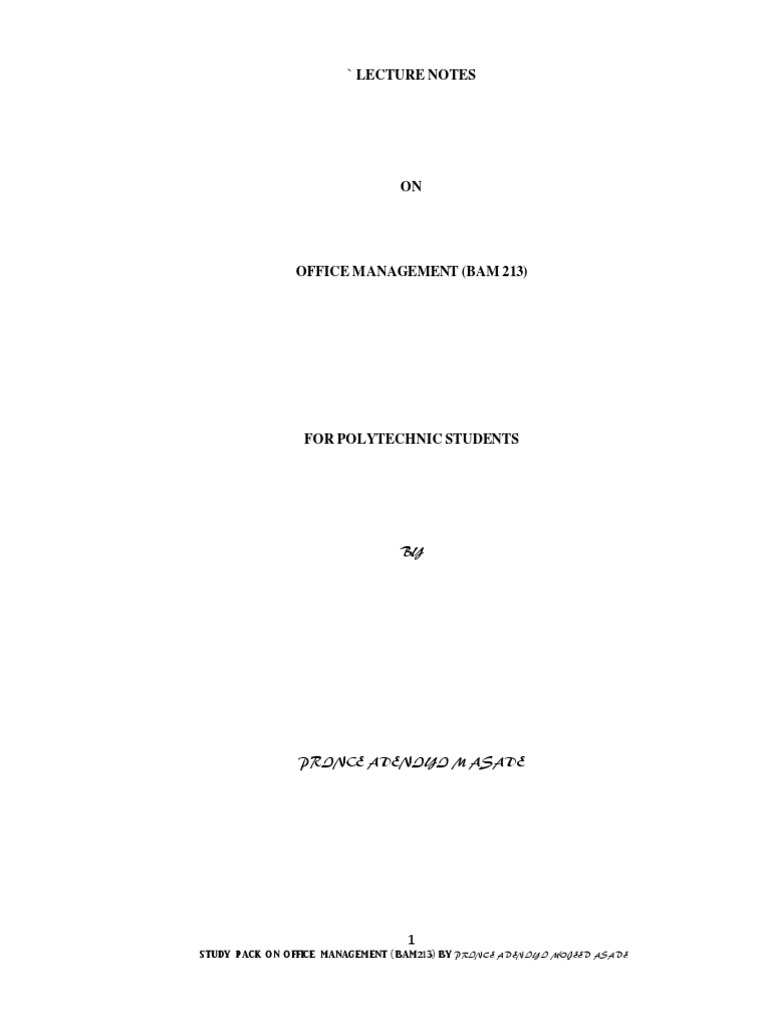 Lecture Notes: Study Pack On Office Management (B Am213) B Y | PDF ...