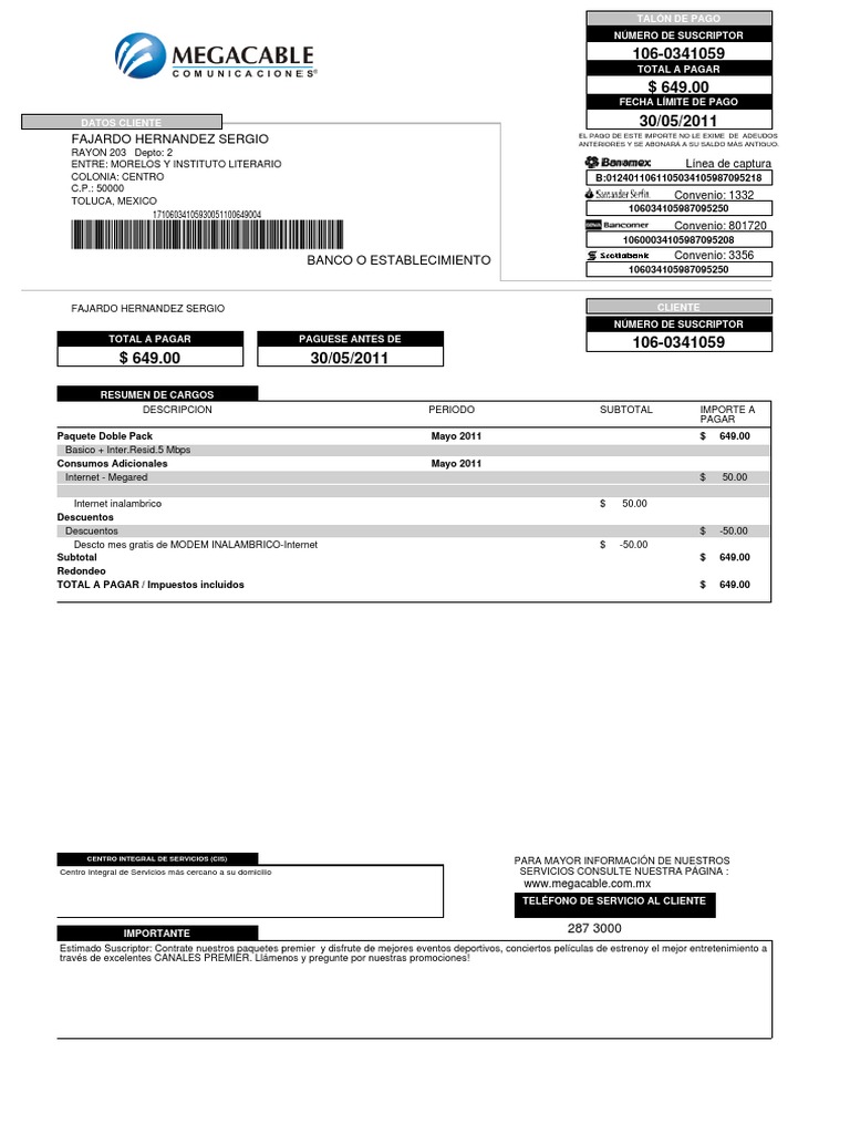 Recibo de Pago Megacable 2024 | PDF | Electrónica | Bancario