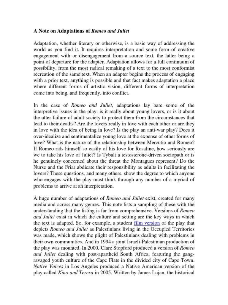 A Note On Adaptations of Romeo and Juliet - Canadian Adaptations ...