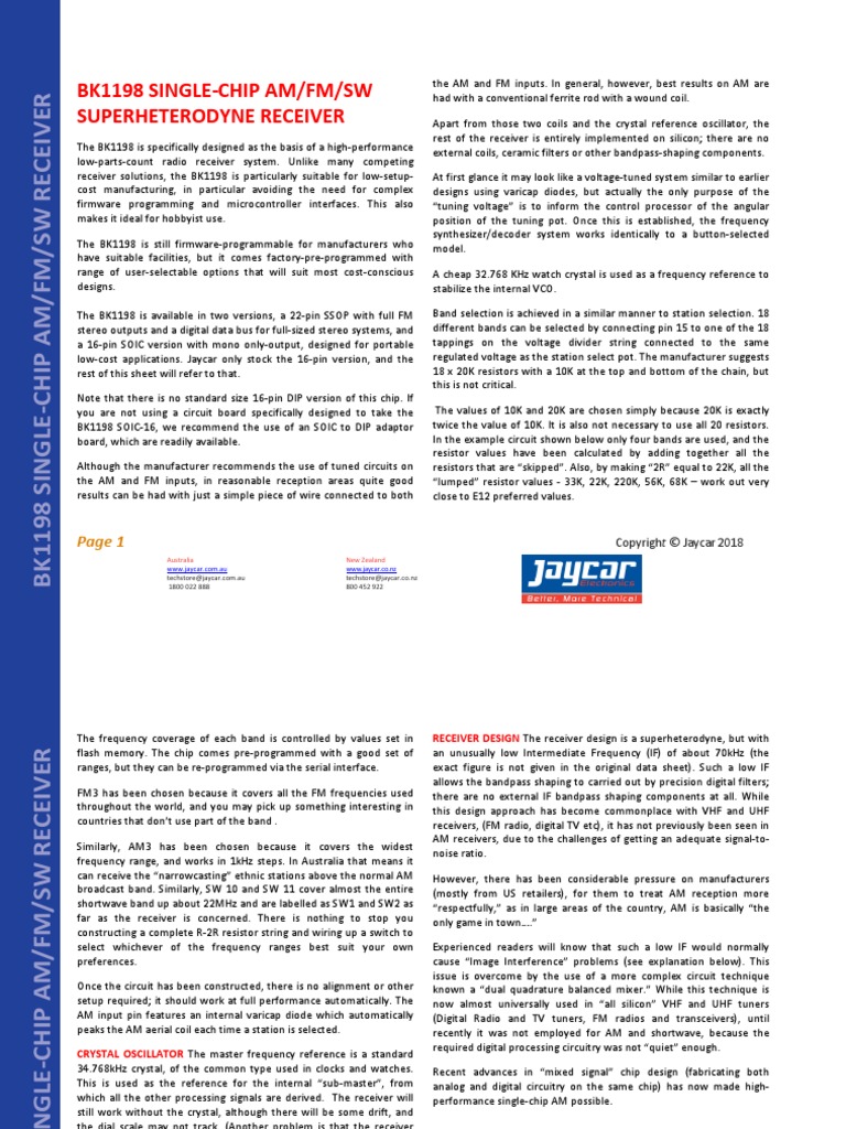 bk1198 16 Pin Datasheet | PDF | Frequency Modulation | Electronic Circuits