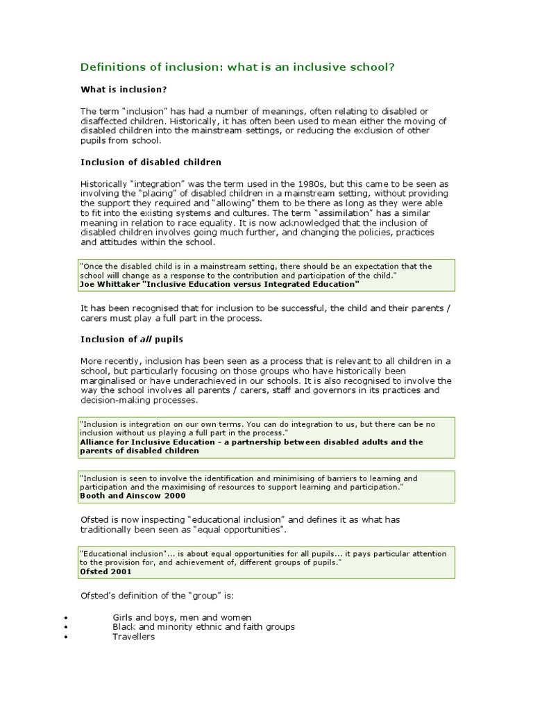 Definitions of Inclusion | PDF | Social Exclusion | Inclusion (Education)