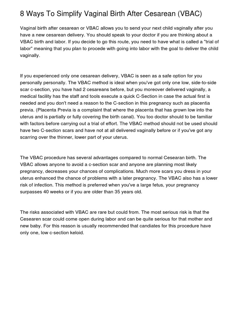 8 Ways To Simplify Vaginal Birth After Cesarean (VBAC) | PDF