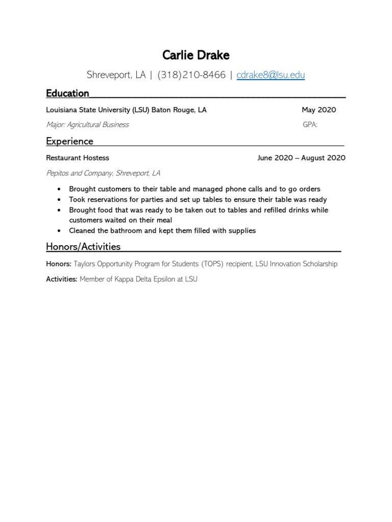 Carlie Drake Resume | PDF
