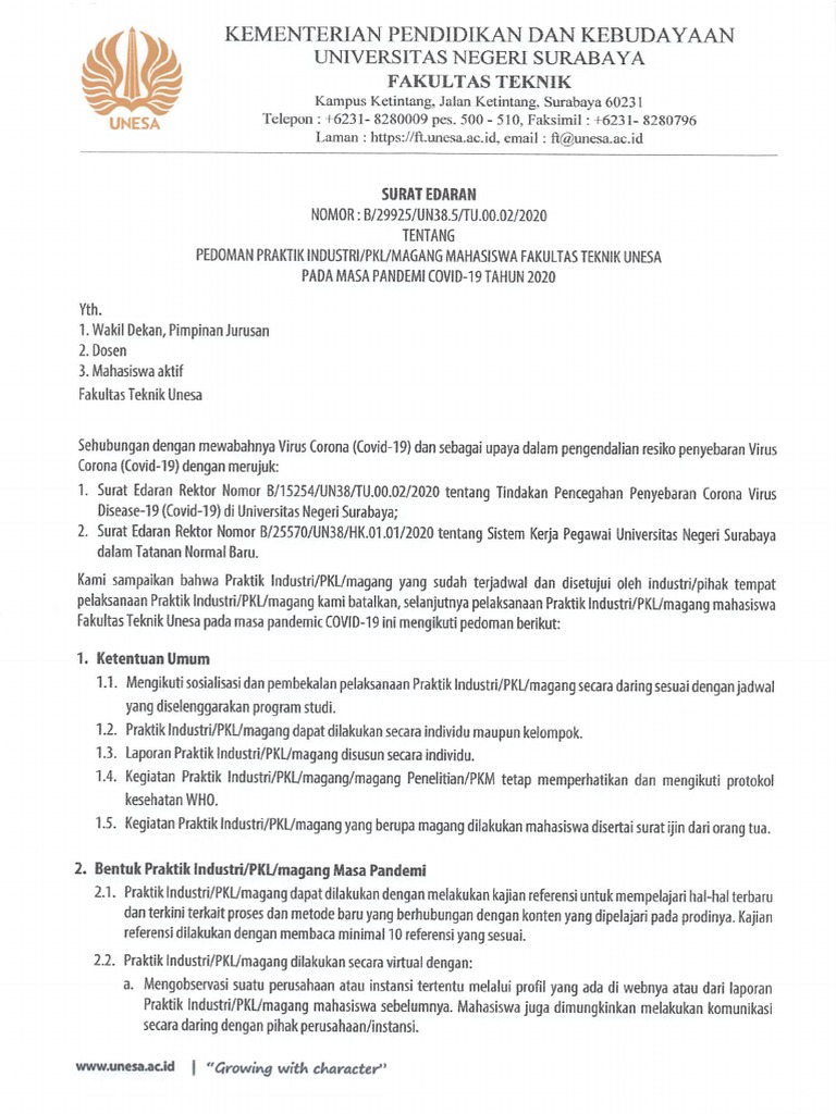 29925-SE Pedoman PI-PKL-Magang Mahasiswa FT Unesa PDF | PDF