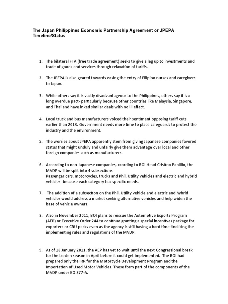 The Japan Philippines Economic Partnership Agreement or JPEPA Timeline ...