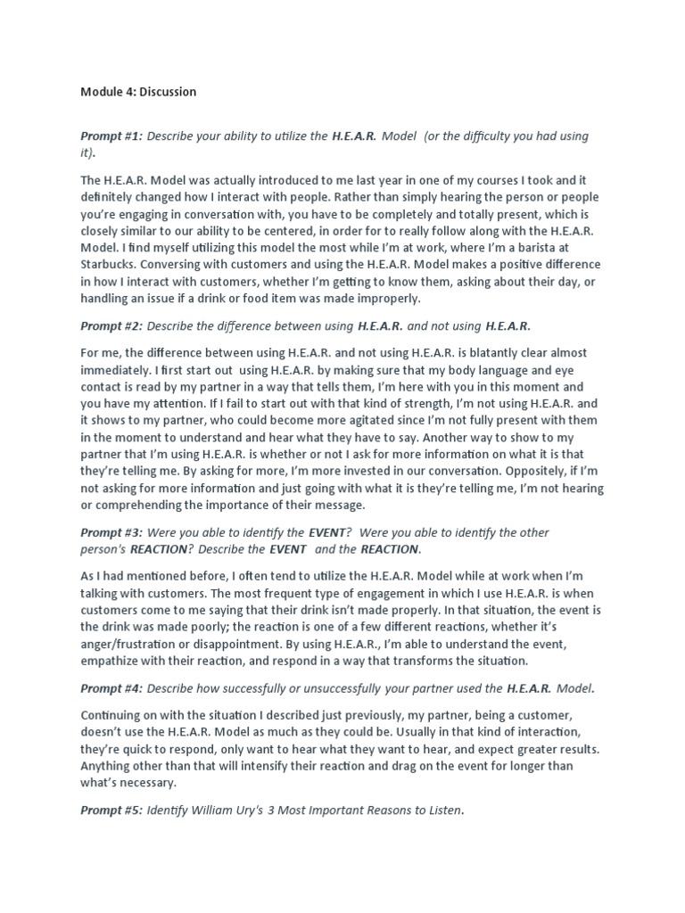 Module 4 Discussion | PDF | Conversation | Hearing