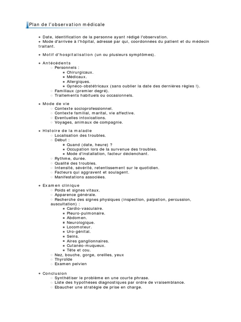 Observation Médicale Structurée | PDF | Développement personnel | Bien-être