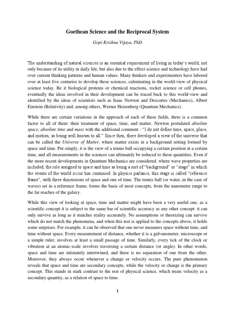 Goethean Science and The Reciprocal System | PDF | Space | Dimension