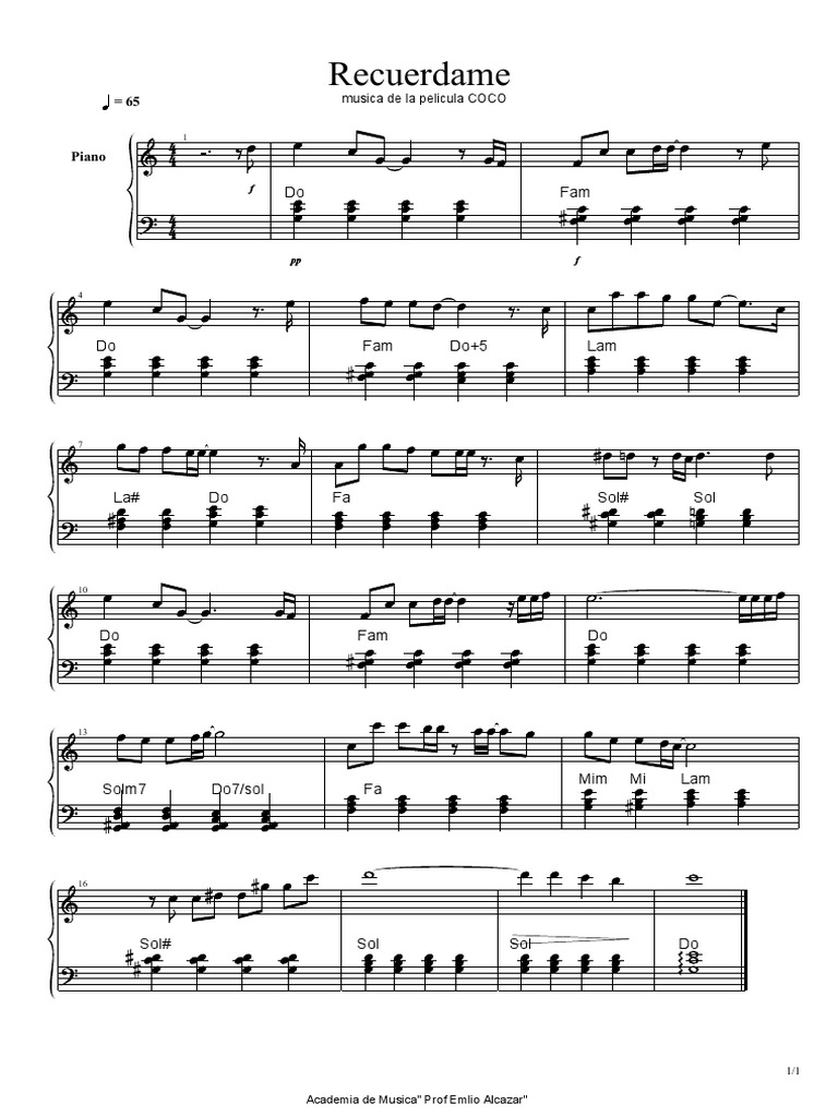Recuerdame Piano | PDF