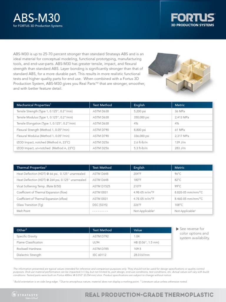 ABS-M30: Real Production-Grade Thermoplastic | PDF | 3 D Printing ...