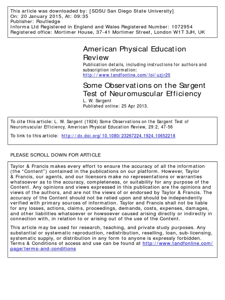 American Physical Education Review: To Cite This Article: L. W. Sargent ...