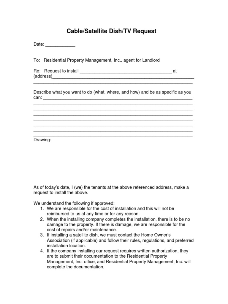 Cable Satellite Dish TV Request | PDF | Landlord | Property Management