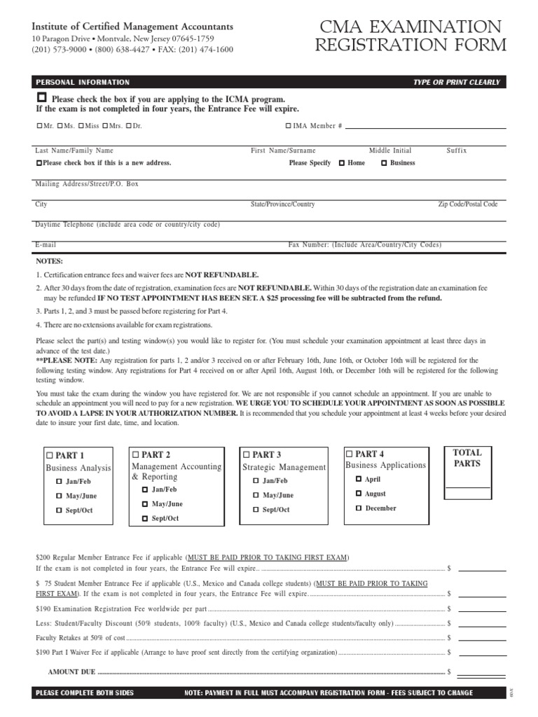 Cma Examination Registration Form: Institute of Certified Management ...