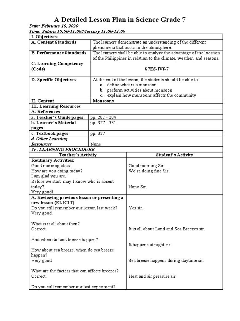 Grade 7 Science Lesson on Monsoons | PDF | Monsoon | Wound