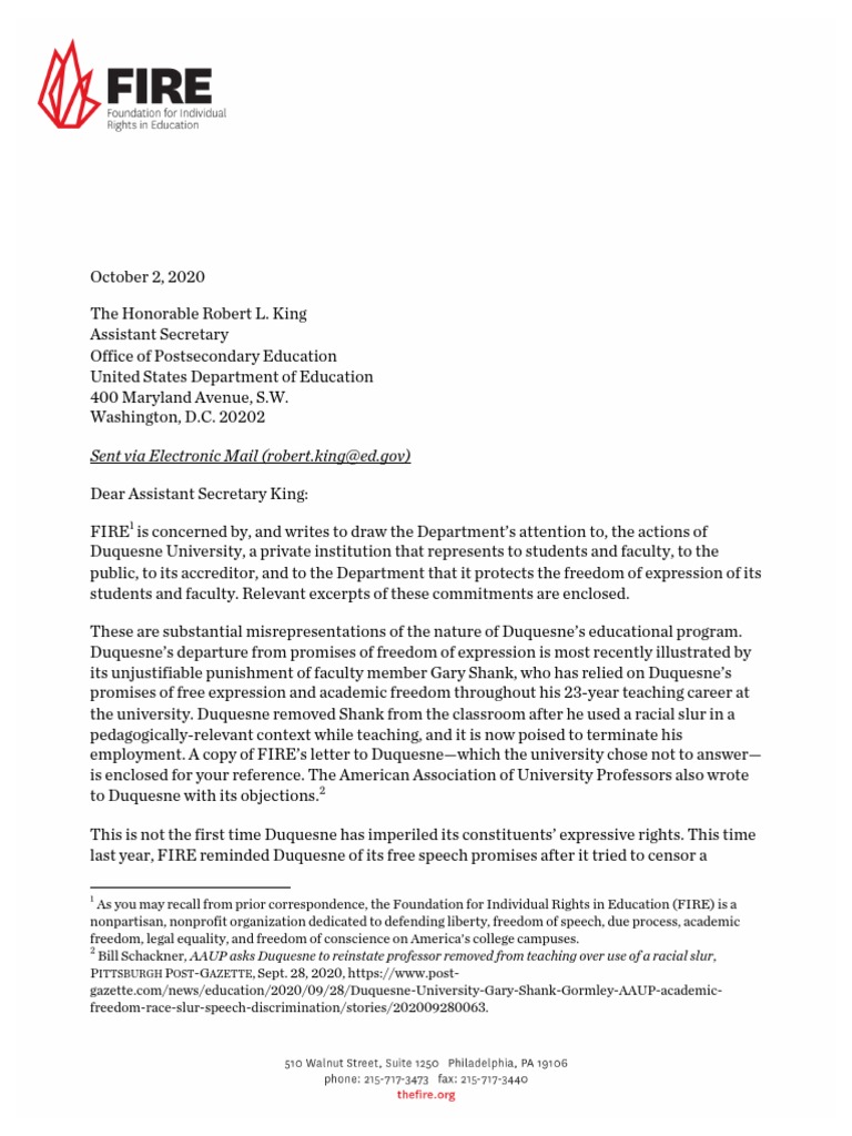 FIRE Letter | PDF | Academic Freedom | Sexual Harassment