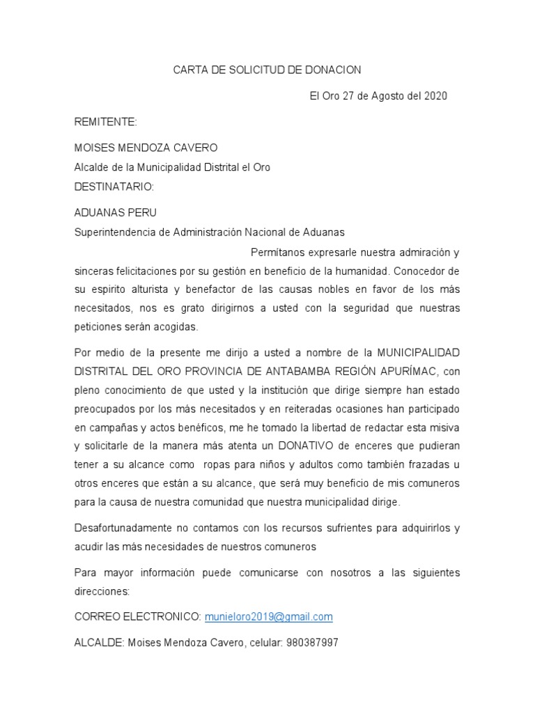 Carta de Solicitud de Donacion | PDF