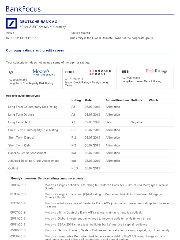 Deutsche Bank Credit Ratings | PDF | Moody's Investors Service ...